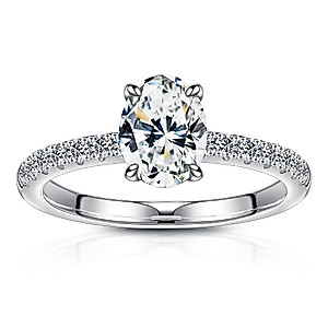 SMILEST 1.5CT Moissanite Side Stone Engagement Rings, D Color VVS1 Clarity Oval Moissanite Ring 18K White Gold Plated 925 Sterling Silver Moissanite Engagement Rings for Women Valentine's Day Gifts