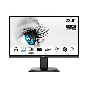 MSI PRO MP2412, 24", 1920 x 1080 (FHD), FreeSync, 100Hz, TUV Certified Eyesight Protection, 1ms, VGA, HDMI, Black