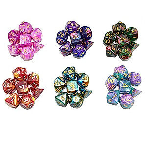 SmartDealsPro 6 x 7 Sets (42 pcs) Glitter Polyhedral Dice Sets with Pouches for DND RPG MTG Dungeon and Dragons Table Board Roll Playing Games D4 D8 D10 D12 D20 (6 Sets)