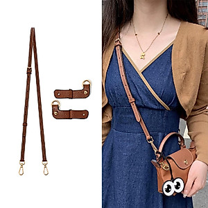 BEUDW Purse Strap Leather Purse Crossbody Adjustable Shoulder Strap for Suitable for Long Champ Handbags (Brown+Gold Hardware)