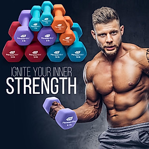 Fitness Alley Neoprene Dumbbell 5 Pairs 3LB, 5 LB, 8LB, 10LB, 12LB Dumbbells Coated for Non Slip Grip - Hex Dumbbells Weight Set - Neoprene Hand Weight Pairs - Hex Hand Weights Neoprene Dumbbells