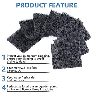 21 Pack Pump Filter Sponge Filter Sponge Replacement Accessories Reduces Dirt in Pump Compatible with AeroGarden Harvest, Bounty, Farm, Extra, Ultra All Models