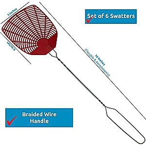 Bug & Fly Swatter – Braided Metal Handle 6 Pack Fly Swatters – Indoor/Outdoor – flyswatter