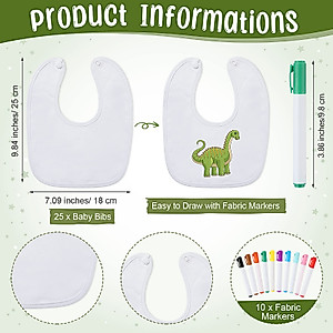 Qunclay 37 Pcs Baby Shower Games 1 Baby Shower Game Sign 25 DIY White Bibs for Boys Girls Guest Design Game with 10 Fabric Markers Baby Shower Keepsake for Guest New Parents(Leaf)