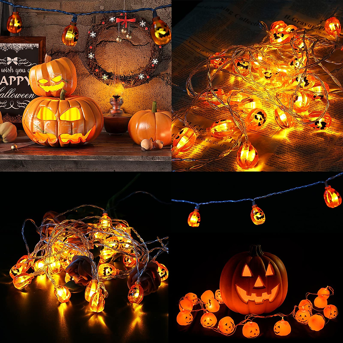 Halloween Decorations Pumpkin String Lights, 14.7 feet 30 LEDs Hanging Lighted Glowing Pumpkin Lantern Lights, Indoor Outdoor Halloween Decor Holiday Party Lights for Patio, Garden, Gate, Yard, Tree