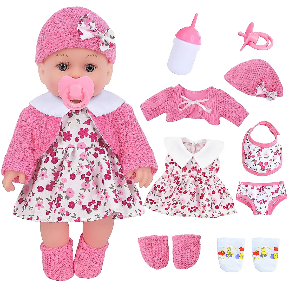 ZNTWEI 12 Inch Baby Doll Playset with Reborn Baby Dolls Clothes and Accessories Including Bottles, Nipple, Diaper, Bib, Underpants