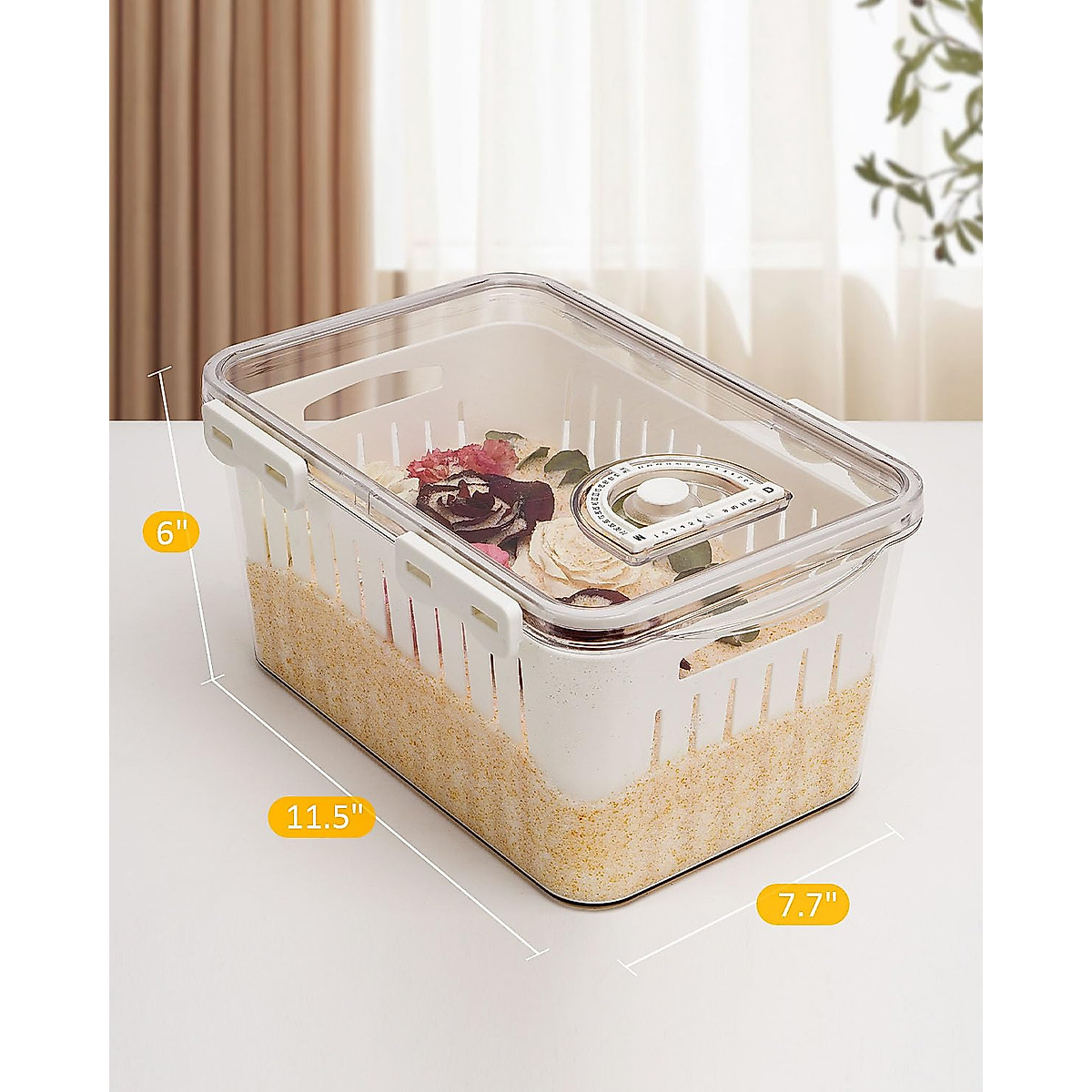 wisedry Silica Gel Flower Drying Container, One Step Retrieve Dried Flowers, 11.5''L X 7.7''W X 6''H Storage Box with Cleanup Mat, Erasable Pen & Adhesive Label (Silica Gel Crystals Not Included)