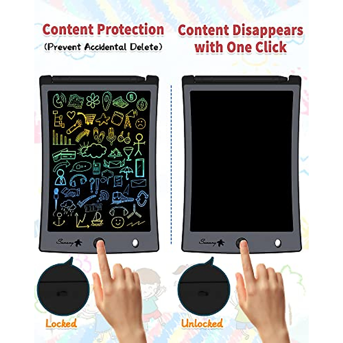 LCD Writing Tablet,Electronic Writing &Drawing Board Doodle Board,Sunany 8.5" Handwriting Paper Drawing Tablet Gift for Kids and Adults at Home,School and Office (Black)
