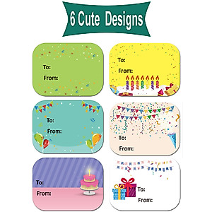Happy Birthday Present Stickers 1.5 x 2 Inch Happy Birthday to from Gift Labels - 300 Pcs Happy Birthday Stickers for Birthday Party Favors,Baby Shower,Christmas Festival Holiday Presents 6 Designs
