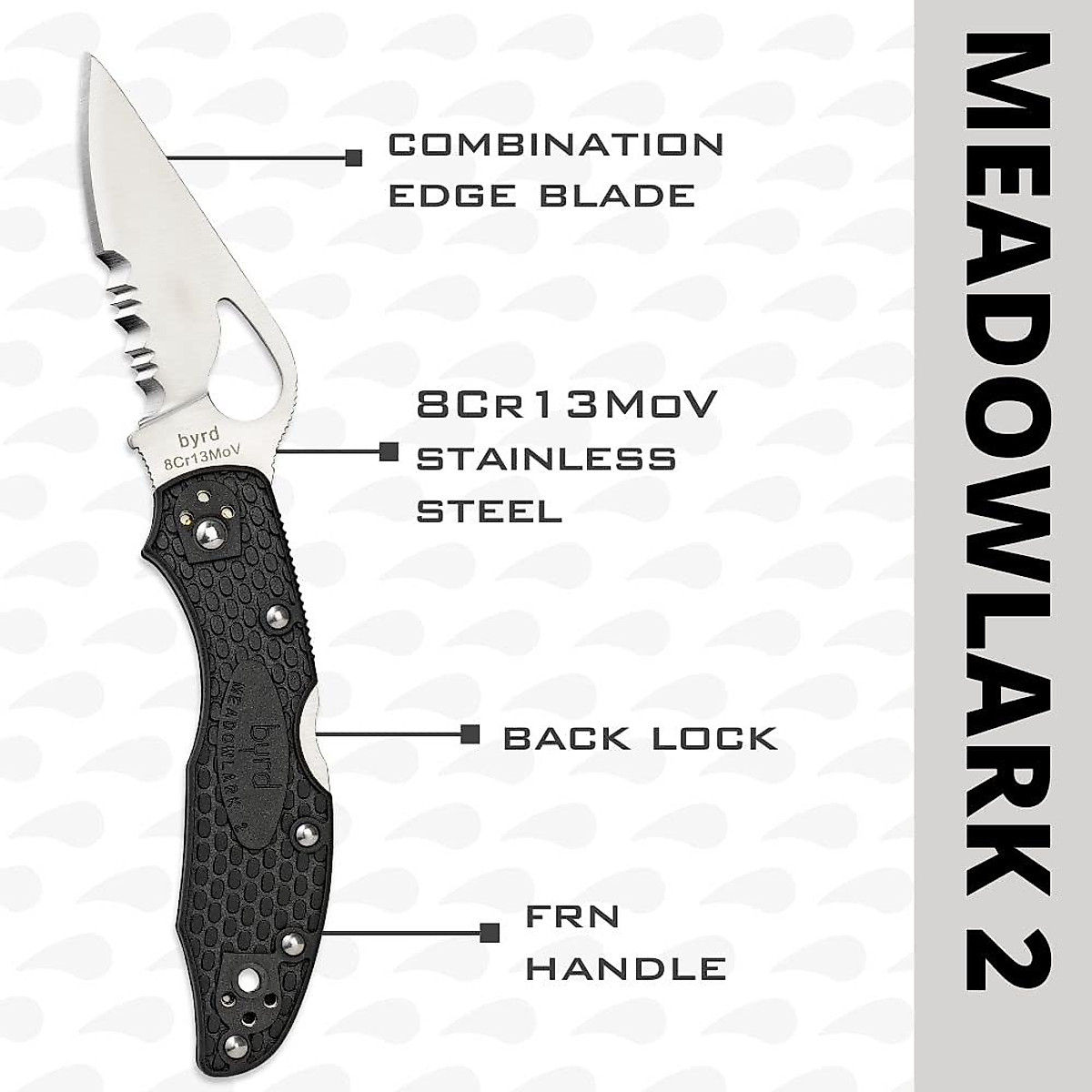 Spyderco Byrd Meadowlark 2 Lightweight Knife with 2.90" Stainless Steel Blade and Black Non-Slip FRN Handle - CombinationEdge - BY04PSBK2