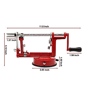 Apple Peeler, Slicer Corer Potato Peelers 3 In 1, Stainless Steel Heavy Duty Suction Cup Base And 5 Extra Blades Included As Well As Cleaning Tool (red)