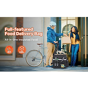 Insulated Food Delivery Bag with 4 Cup Holders, Large Warm & Cooler Shipping Bag, Catering Thermal Bag for Cold and Hot Food Transport, Grocery Bags for Pizza Delivery, Beverages, Uber Eat, Camping