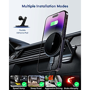 Magnetic Wireless Car Charger Mount, Mag-Safe Compatible Car Mount Wireless Charger, Dashboard & Air Vent Car Phone Mount Compatible for iPhone 15 14 13 12 Pro Max Mini etc