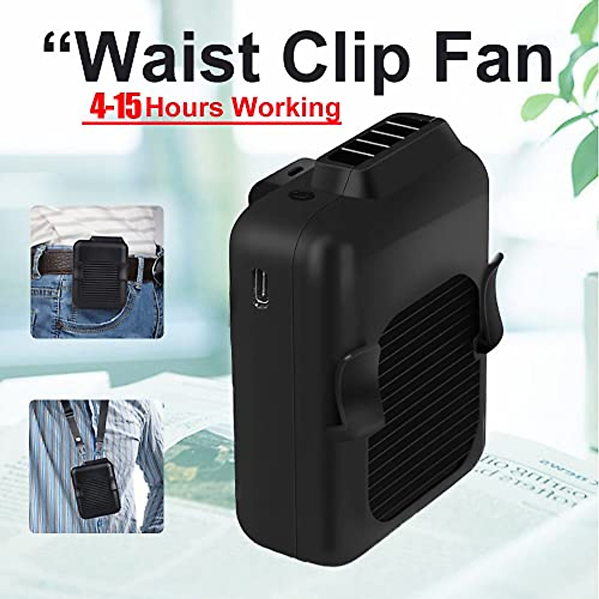 Portable USB Rechargeable Neck Fan, Waistband Fan, Working Cooling Fan Hand Free Personal Fan Wearable Cooler Fan for Traveling Working Outdoor Office (4000mAh)