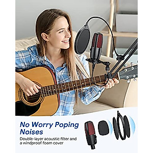 TECURS USB Microphone Condenser, PC Microphone Kit for Computer, Streaming Mic with Adjustable Boom Arm, Gaming,Microphone for Podcast, Twitch, YouTube, PS4, PS5