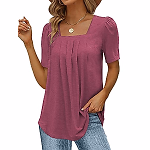 Shirts for Women Dressy Casual Blouses Square Neck Tshirts Tunic Tops to Wear with Leggings Fuchsia Large