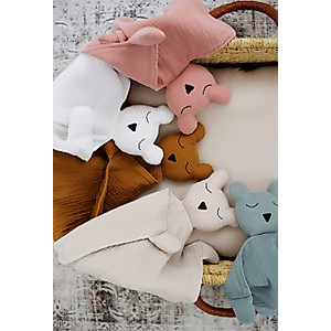 Marlowe & Co Organic Cotton Muslin Bear Lovey Blanket, Organic Cotton Muslin Bear Security Blanket (Natural Sand)