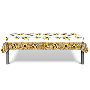 UOMNICUE Sunflower Party Tablecloth,2 PCS Plastic Sunflower Themed Yellow Floral Printed Table Cover Rectangular Table Cloth for Baby Shower Birthday Party Supplies Kitchen Dining Room Decoration