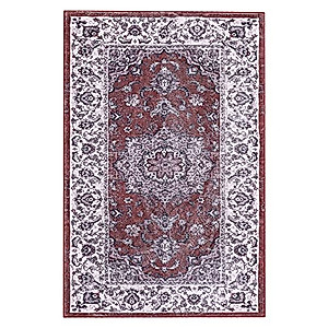 CAROMIO Entryway Small Area Rug Waterproof Non-Shedding Medallion Area Rug Low-Pile Distressed Carpet Machine Washable Rug for Hallway Dining Room, 2' x 3' Red