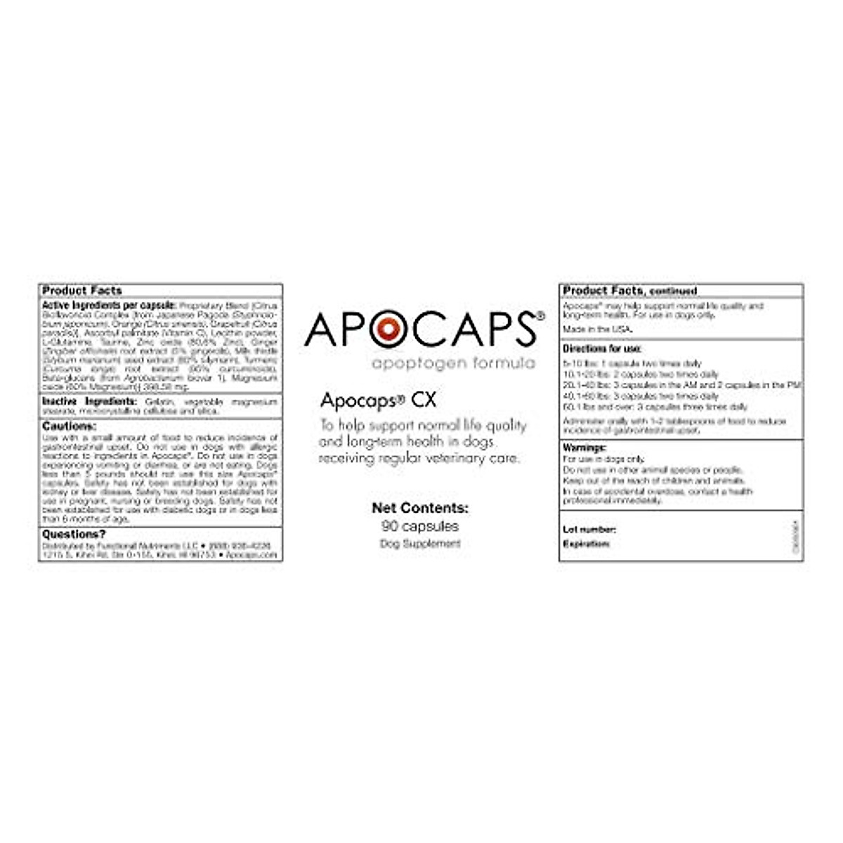 Apocaps CX Apoptogen Formula for Dogs , 90 Count (Pack of 1)