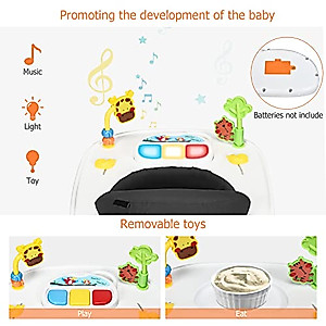 INFANS Foldable Baby Walker, 3 in 1 Toddler Walker Bouncer, Learning-Seated, Walk-Behind, Music, Adjustable Height, High Back Padded Seat, Detachable Trampoline Mat, Activity Walker with Toys (Grey)