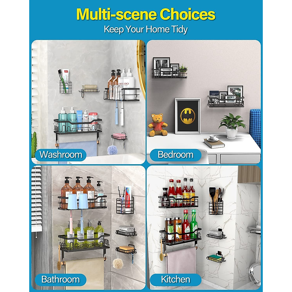 DILEASIR Shower Caddy Shower Organizer Set 5Pack Shower Shelf Adhesive Shower Shelves for Inside Shower with Soap Caddy Toothbrush Holder, Stainless Steel Bathroom Organizers Storage