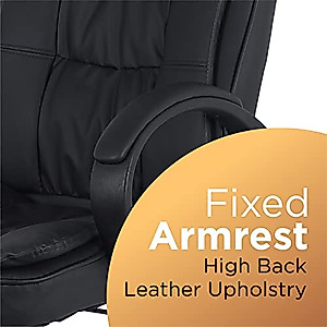 Comfty Fixed Armrests and Waterfall Edge Seat Executive Highback Leather Office Chair, 42.52"-45.67", Black