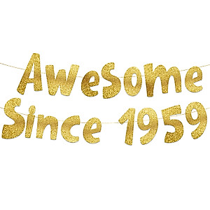Awesome Since 1959 Gold Glitter Banner - 65th Birthday and Anniversary Party Decorations
