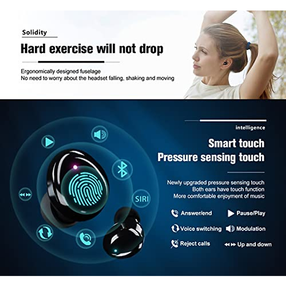 RISTARWH Bluetooth Earbuds V5.3 Headphones Ture Wireless Earphones, IPX7 Waterproof in-Ear Headsets, Built-in Mic in-Ear Headsets Deep Bass for Sport/Gaming/Workout