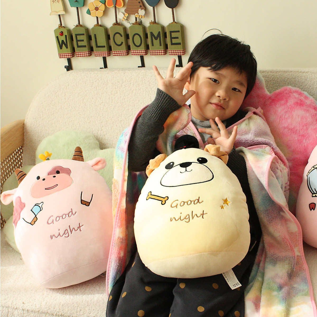 Jrystar 12’’ Puppy Plush Pillow Soft Good Night Dog Plush Hugging Pillow Toy Cute Puppy Stuffed Animal Christmas Birthday Gifts for Kids Toddlers