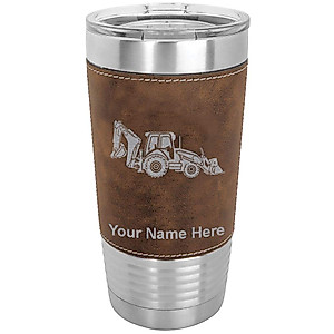 LaserGram 20oz Vacuum Insulated Tumbler Mug, Backhoe Loader, Personalized Engraving Included (Faux Leather, Rustic)