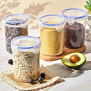 Tessco 8 Pieces Overnight Oats Containers with Lids 16 oz Round Airtight Oatmeal Container Plastic Leakproof Mason Jars for Overnight Oats with Locking Lid Cereal Milk Oatmeal Storage (Blue)