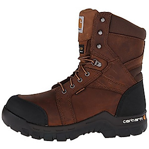 Carhartt mens 8" Rugged Flex Insulated Waterproof Breathable Safety Toe Leather Work Boot Cmf8389 Construction Shoe, Brown, 10.5 US