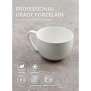 Sweese Porcelain 22oz Large Coffee Mugs Set of 4 - Soup Mug with Handles - Perfect for Hot Chocolate - Microwave Safe - White