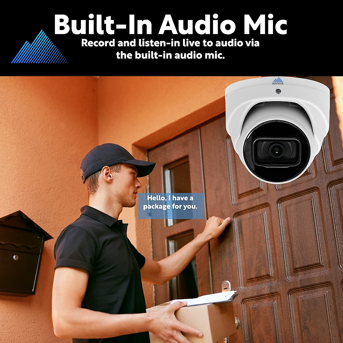 Montavue UltraHD 4K 8MP IP PoE Turret Security Camera, 3840x2160, IP67 Weatherproof, 100ft IR Night Vision, MicroSD Recordable up to 256GB, Built-in Mic, IVS, Motion Detection, 100ft Cat5e Cable