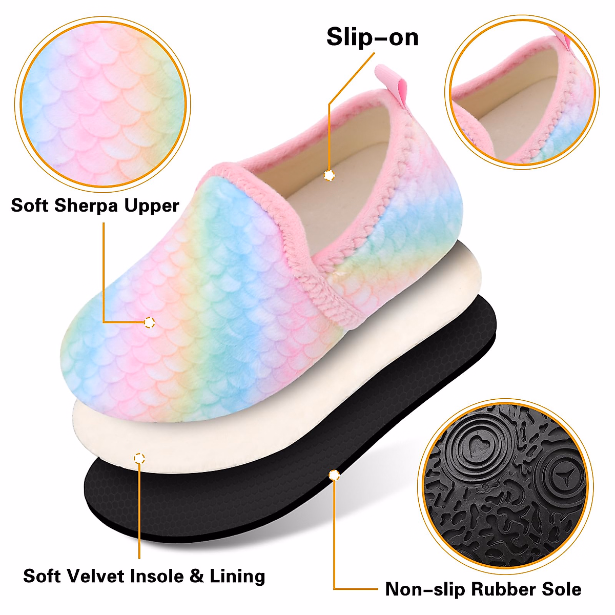 Scurtain Unisex Toddler Slippers - Big Kids & Little Kids Sizes, Artificial Woolen, Colorful 8.5-9