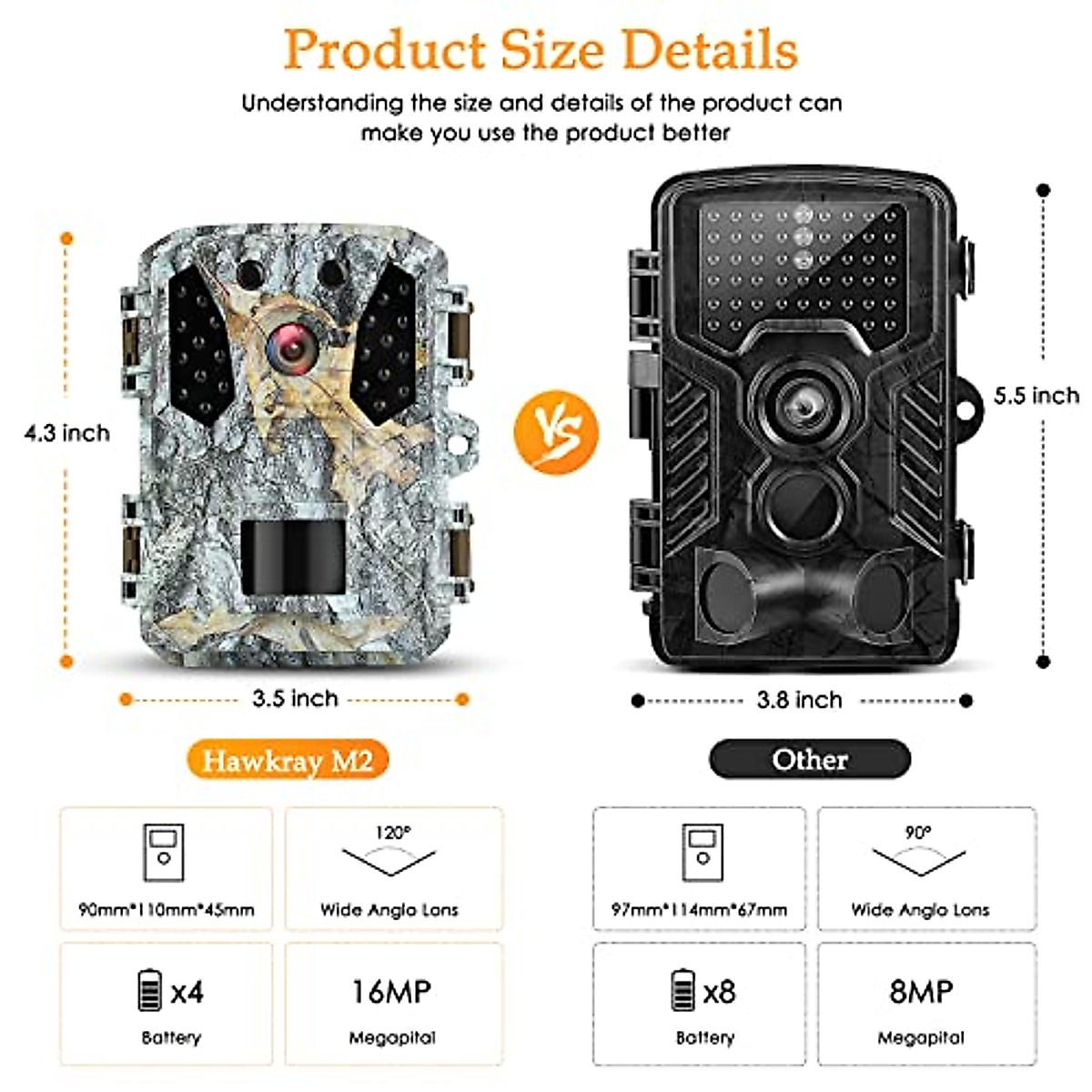 Hawkray Trail Camera 20MP 1080P，Free 32G Micro SD Card and 4AA Batteries,120°Wide-Angle Motion Latest Sensor View 0.2s Trigger time,IP65Waterproof，Game Cameras for Wildlife Monitoring…