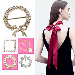 TXZWJZ Scarf Tie Buckle Rings for Women,12PCS Metal Party T Shirt Pearls Rhinestone Clips,Clothes Corner Knotted Button for Women Girls Decorative Accessories