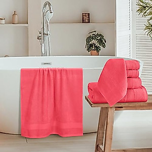 Belizzi Home 8 Piece Towel Set 100% Ring Spun Cotton, 2 Bath Towels 27x54, 2 Hand Towels 16x28 and 4 Washcloths 13x13 - Ultra Soft Highly Absorbent Machine Washable Hotel Spa Quality - Coral Orange