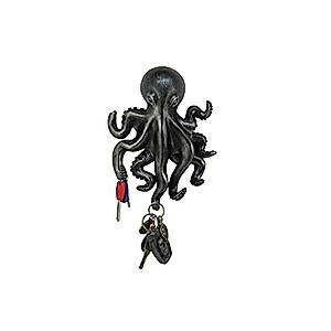 World of Wonders Octopus Decorative Wall Sculpture Key Holder | Nautical Decor Decorative Wall Hooks for Keys | Living Room Wall Decor and Beach Office Decor - 9"