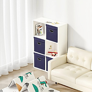 STOREONE Foldable Storage Bins Cubes Storage Organizer With Lid,Fabric Cube Storage Box With Handle,For Home Bedroom Office,Closet, Clothes, Toys,3 Pack,（Navy Blue