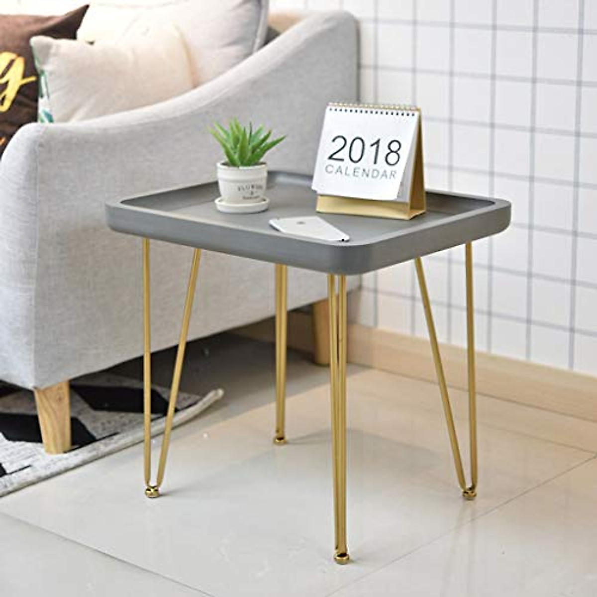 Coffee Tables Nordic Sofa Side Simple Imitation Cement Balcony Table Wrought Iron Mobile Small Mini Living Room Side Table Anti-Article Drop