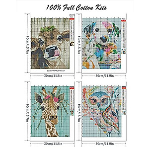 LWZAYS 4 Pack Cross Stitch Kits-Stamped Cross Stitch Kits for Adults Landscape Counted DIY Embroidery Needlepoint Kits Home Decor 12x16inch