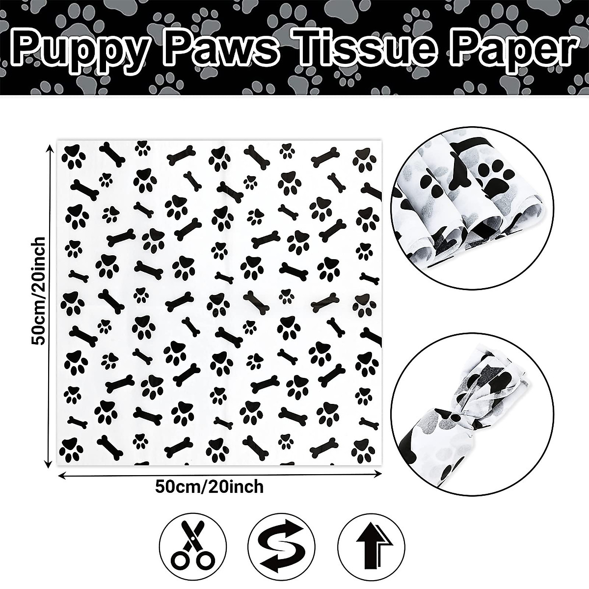 60 Sheets 20 x 20 Inch Dog Paw Print Tissue Paper Puppy Paws Gift Wrap Tissue for Gift Bags Wrapping (Dog Paw)
