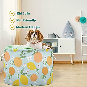 visesunny Lemon Orange Tropical Fruit Flower Laundry Baskets Fabric Storage Bin Storage Box Collapsible Storage Basket Toy Clothes Shelves Basket for Bathroom,Bedroom,Nursery,Closet,Office