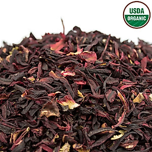 Hibiscus Tea 1LB (16Oz) 100% CERTIFIED Organic Hibiscus Flowers Herbal Tea (CUT&SIFTED), Caffeine Free Tea (200+ cups) 1 lb. Bulk Resealable Kraft BPA-Free Bag
