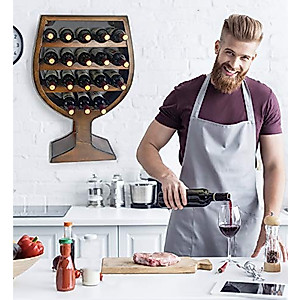 CoTa Global Wine Glass Shaped Wall Mounted Wine Rack - 18 Bottles Freestanding Wooden Wine Holder, Hanging Bottle Rack or Floor Stand, Rustic Wine Storage Shelf Organizer for Wine Bar & Home Décor