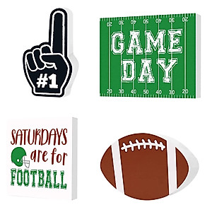 Satiable Football Party Decorations, 4 Pcs Football Tiered Tray Decor, Saturday are for Football Wooden Signs Game Day Wood Block Farmhouse Rustic Tiered Tray Items for Home Kitchen Table Bookshelf