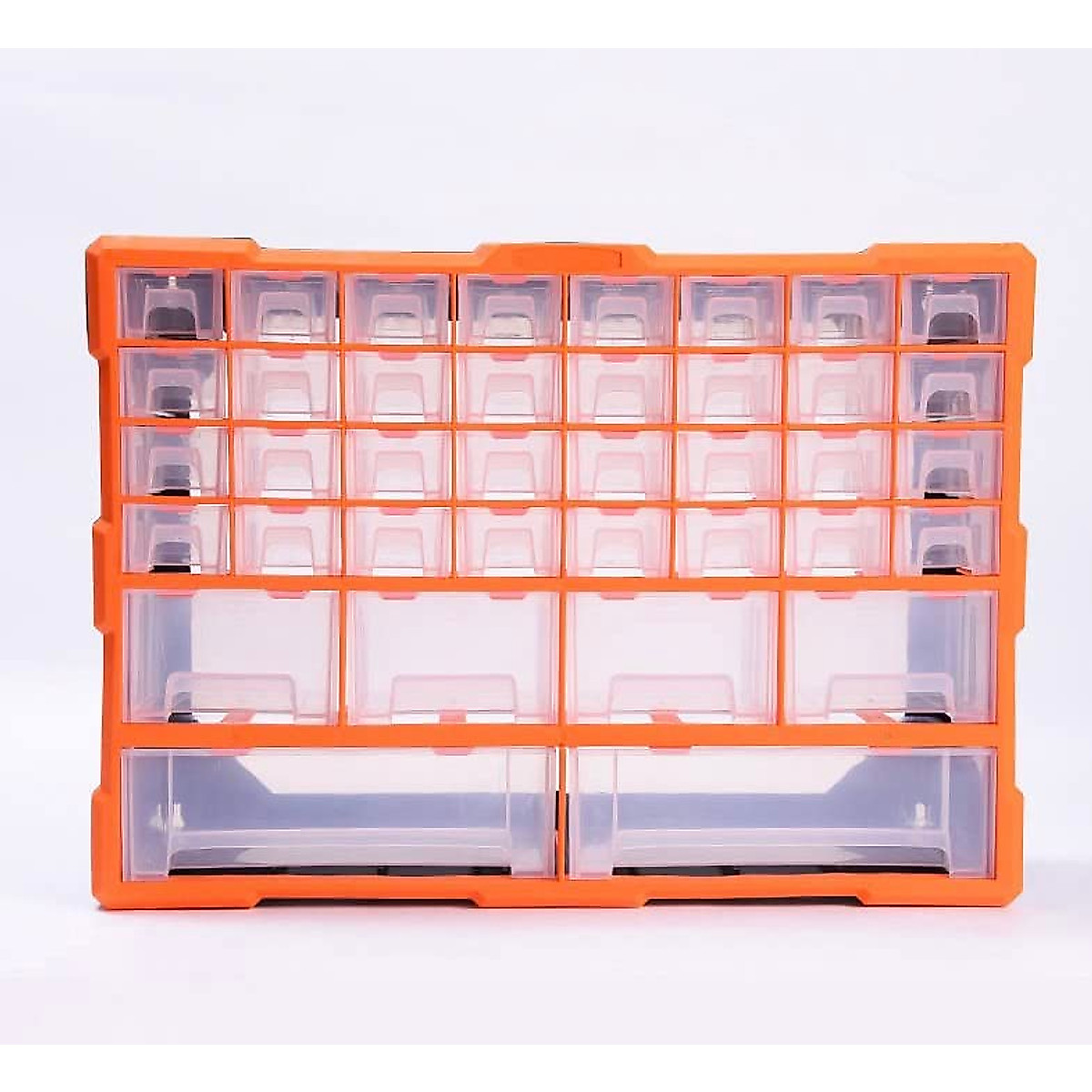 Tools, Hardware, Crafts Storage Organizer, 32 Small/4 Medium/2 Large Plastic Drawer Cabinets with Precut Labels, 20.47-Inch D x 6.3" Inch W x 14.57 Inch H, Orange