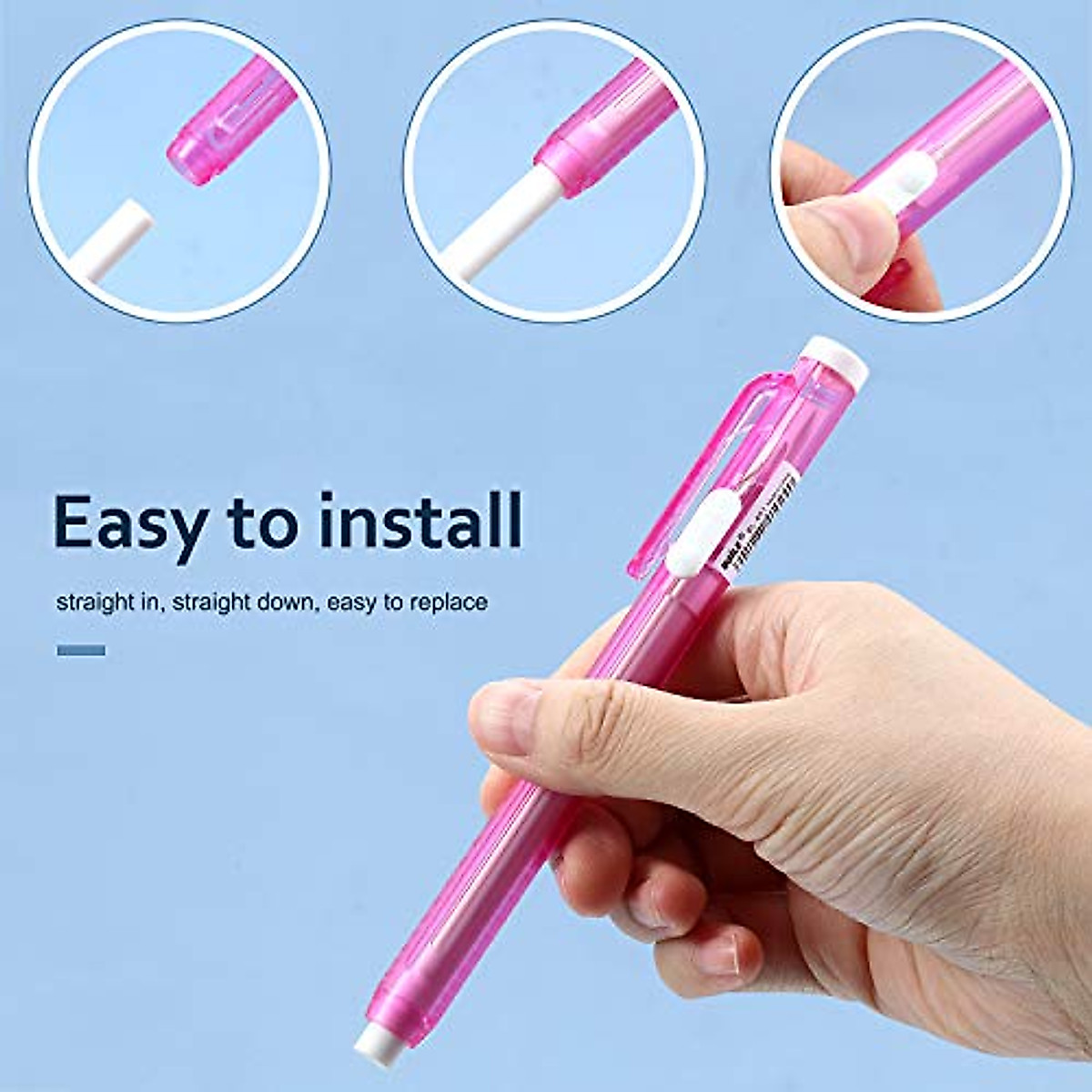 36 Pieces Eraser Pen Retractable Mechanical Eraser Pen Include 6 Packs Click Eraser Pen and 30 Click Erasers Refill for School Office Painting Writing (Clear Color)
